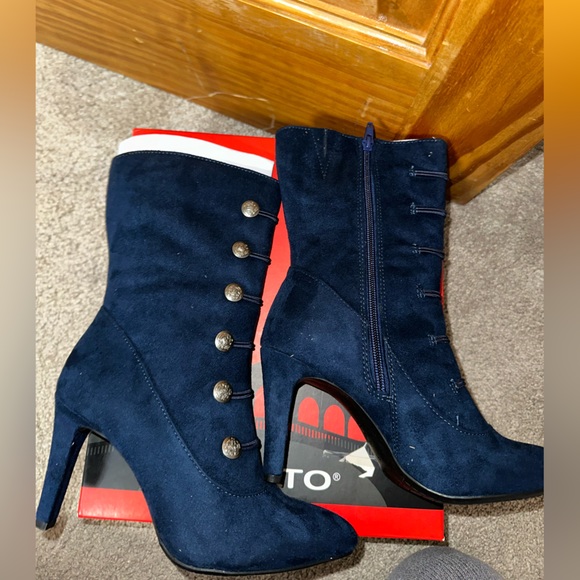 Rialto | Shoes | Rialto Blue Suede Heel Boots With Button Detailing ...